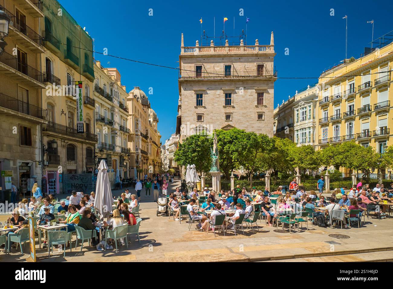Placa de la Verge square in central part of Valencia city, Spain Stock ...