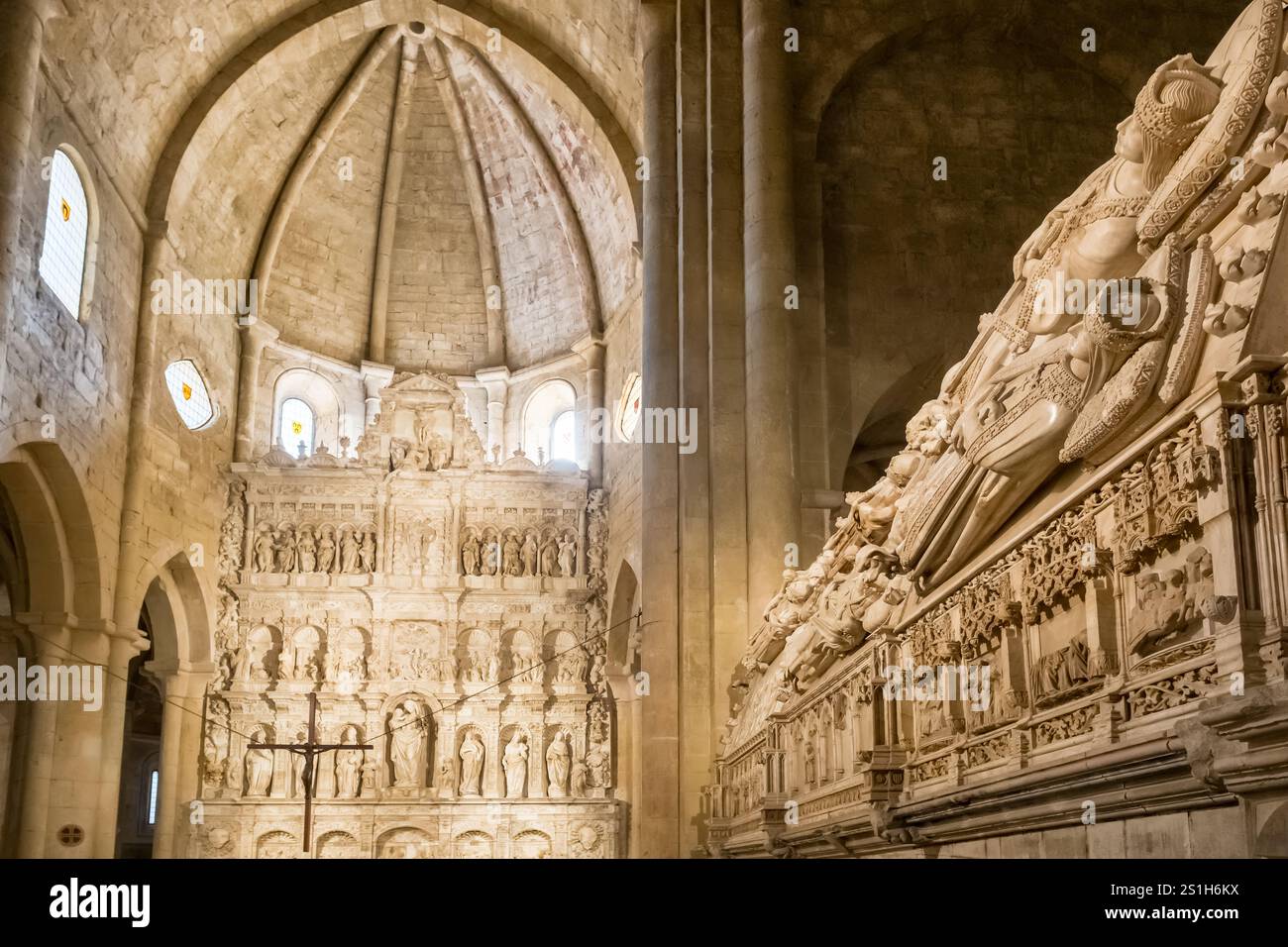Medieval altar of the Royal Abbey of Santa Maria de Poblet in Catalonia ...