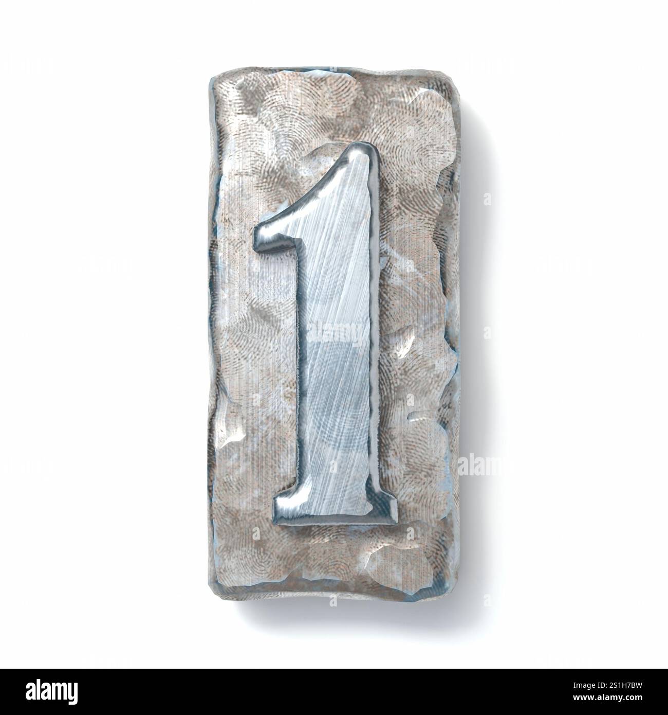 Aged metal letterpress Number 1 ONE 3D rendering illustration isolated ...
