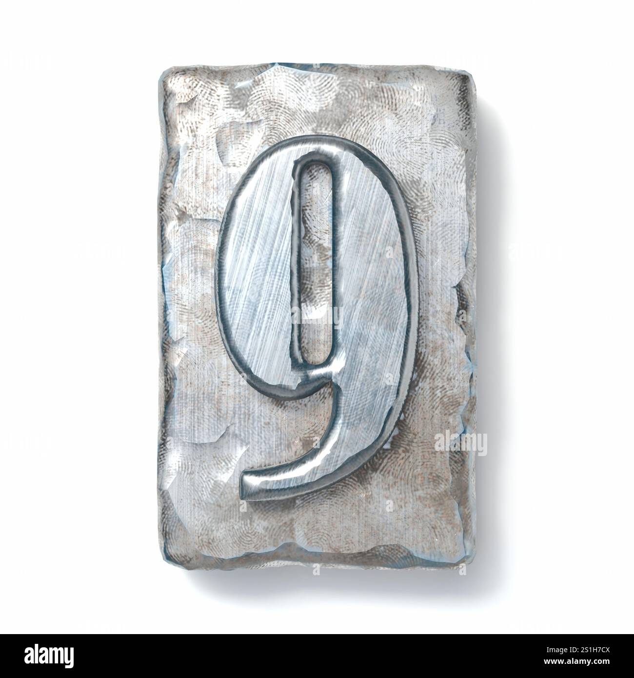 Aged metal letterpress Number 9 NINE 3D rendering illustration isolated on white background ...