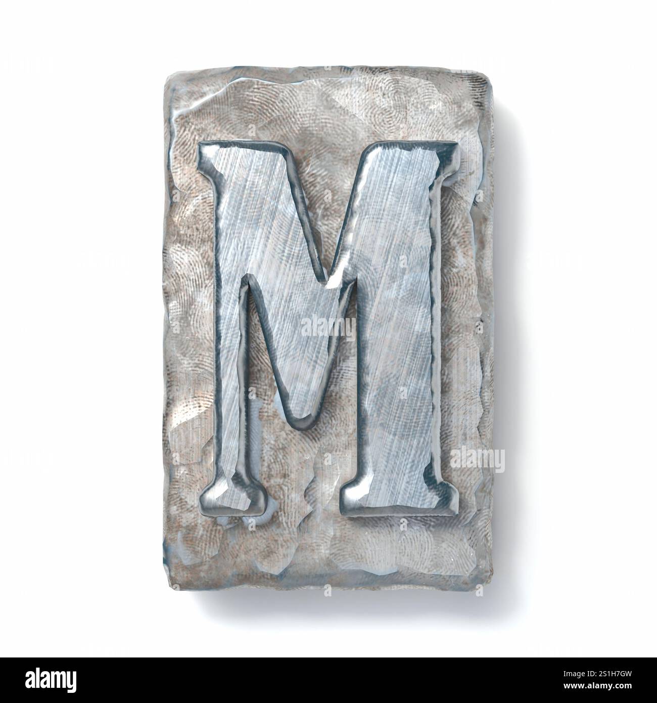 Aged metal letterpress Letter M 3D rendering illustration isolated on ...