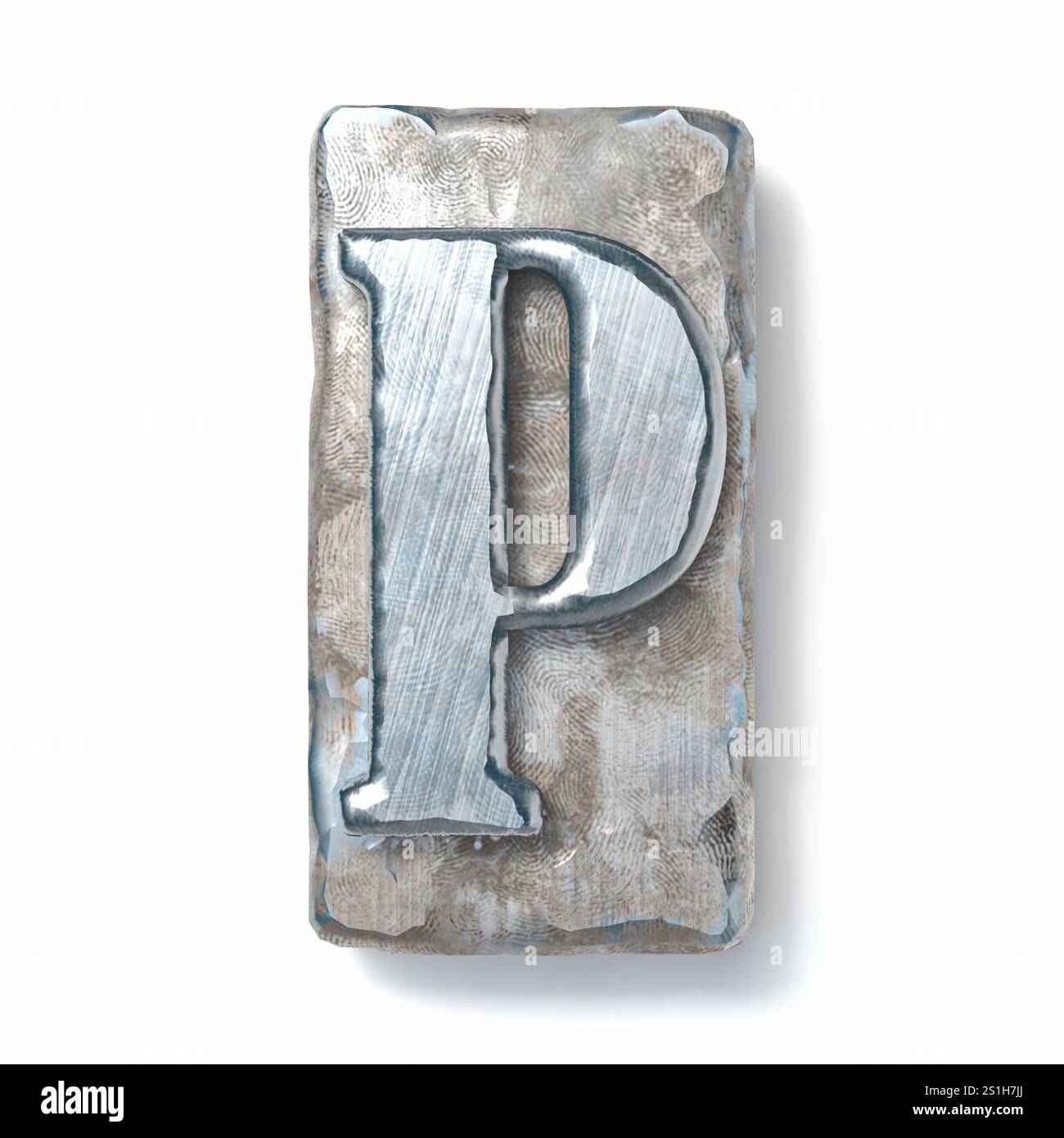 Aged metal letterpress Letter P 3D rendering illustration isolated on ...