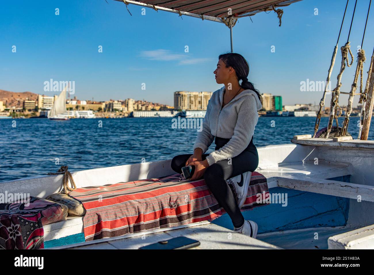 Aswan, Egypt; January 18, 2024: Enjoying a pharaonic Nile river cruise ...