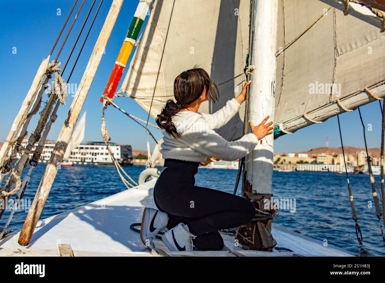 Aswan, Egypt; January 18, 2024: Enjoy a peaceful sailing on the Nile ...