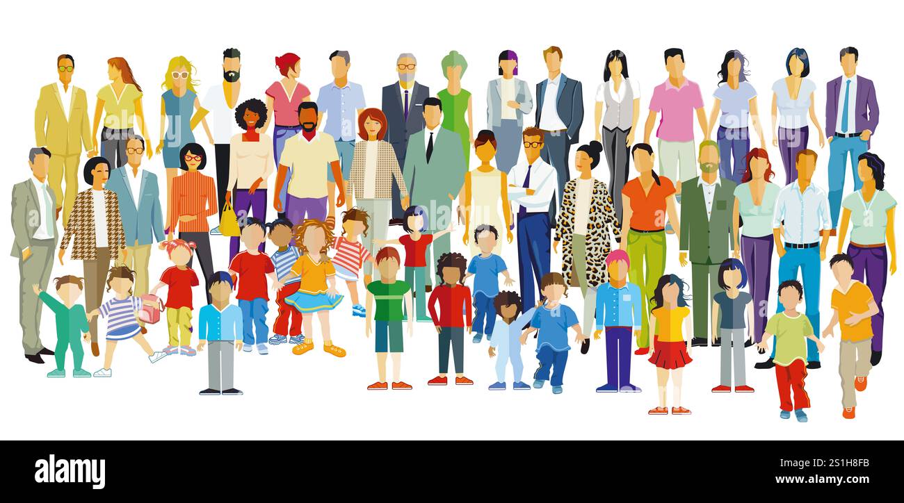 large group of parents and children illustration Stock Photo - Alamy
