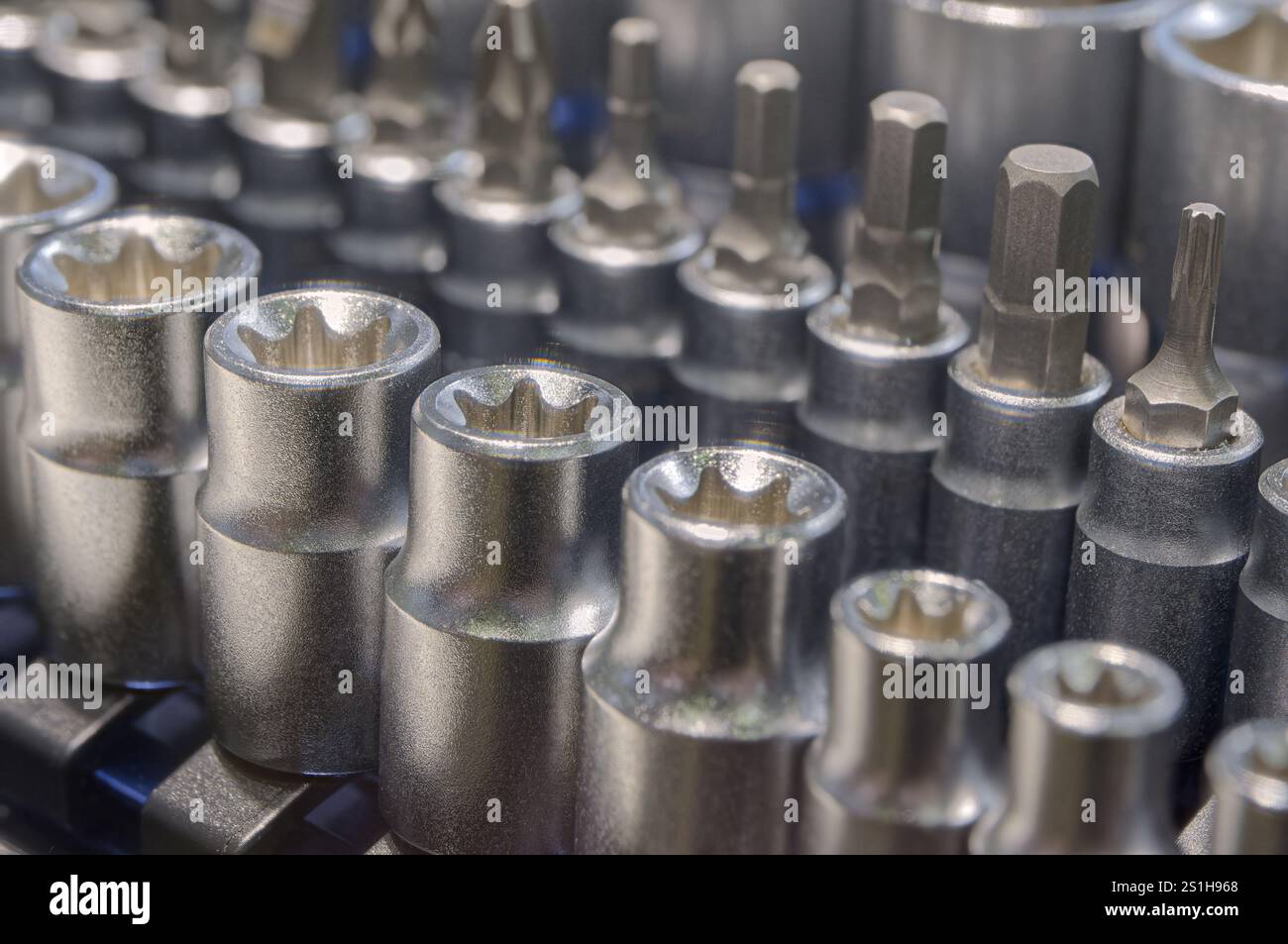 Set of torx, hex and phillips screwdriver heads and sockets of ...