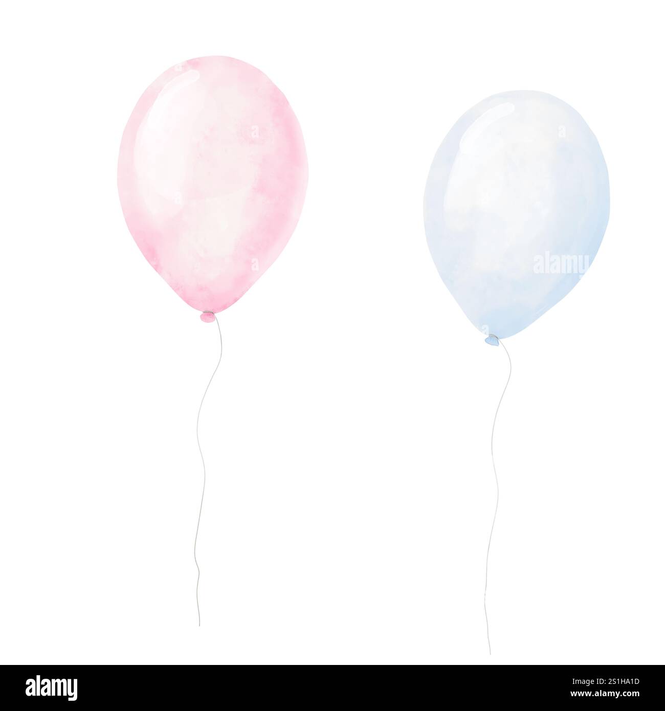 Blue and pink round balloons in a set. Watercolor digital illustration ...