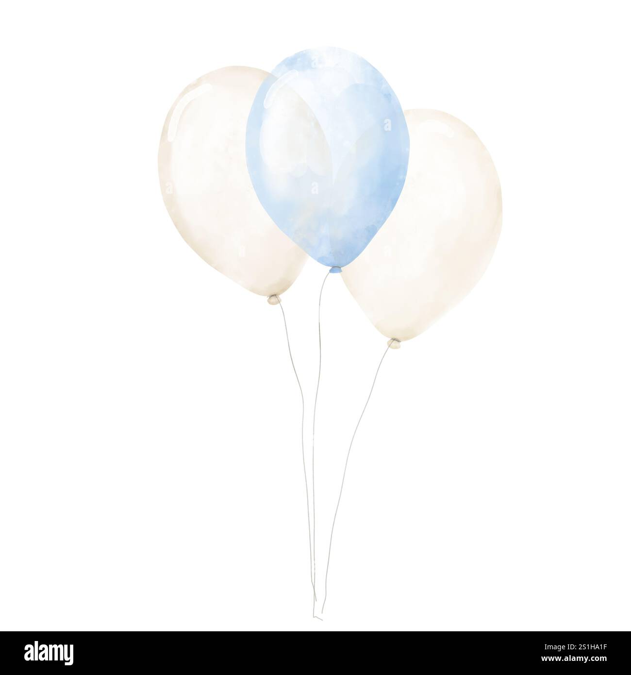 Light blue and beige round balloons. Watercolor digital illustration ...