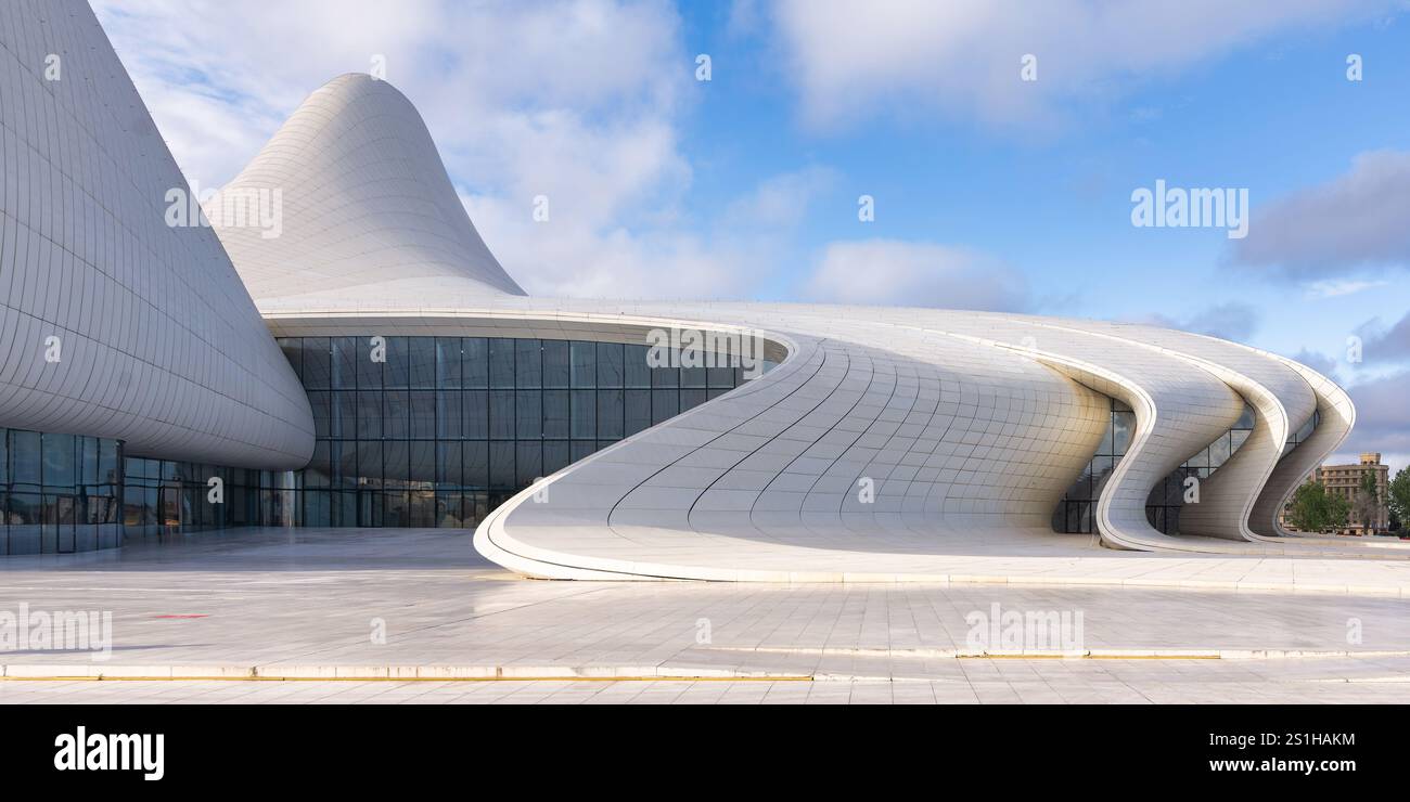 Heydar Aliyev Centre in Baku, Azerbaijan, exemplifies contemporary architecture with its fluid ...