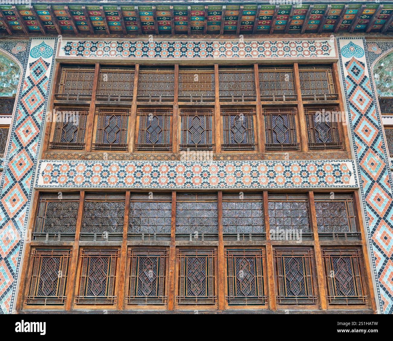 Intricate details of the Shaki Khan Palace facade in Shaki, Azerbaijan ...