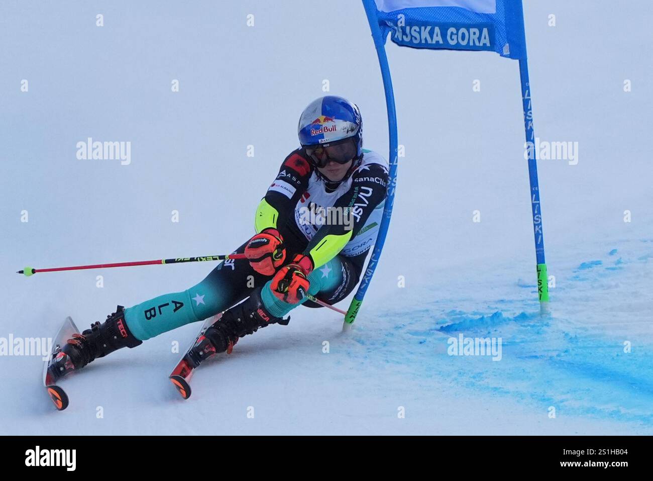 Albania's Lara Colturi speeds down the course during an alpine ski ...