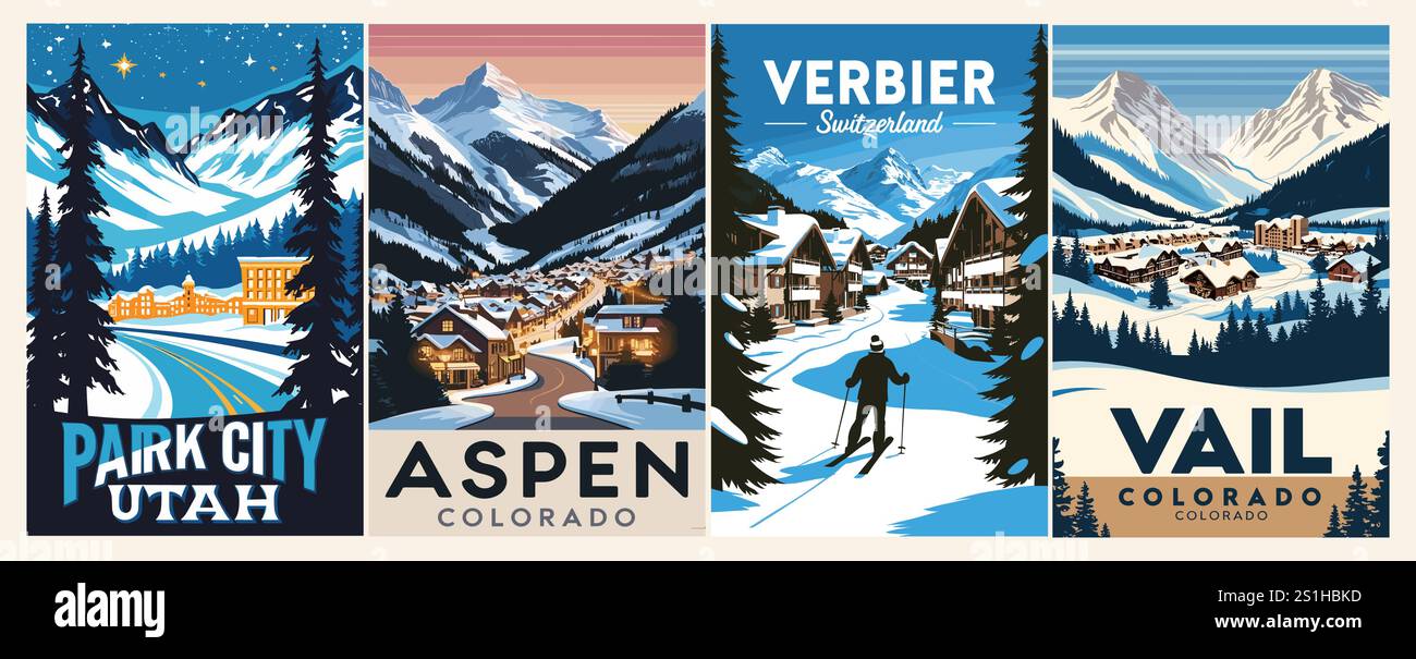 Winter scenery in ski resort Stock Vector Images - Alamy