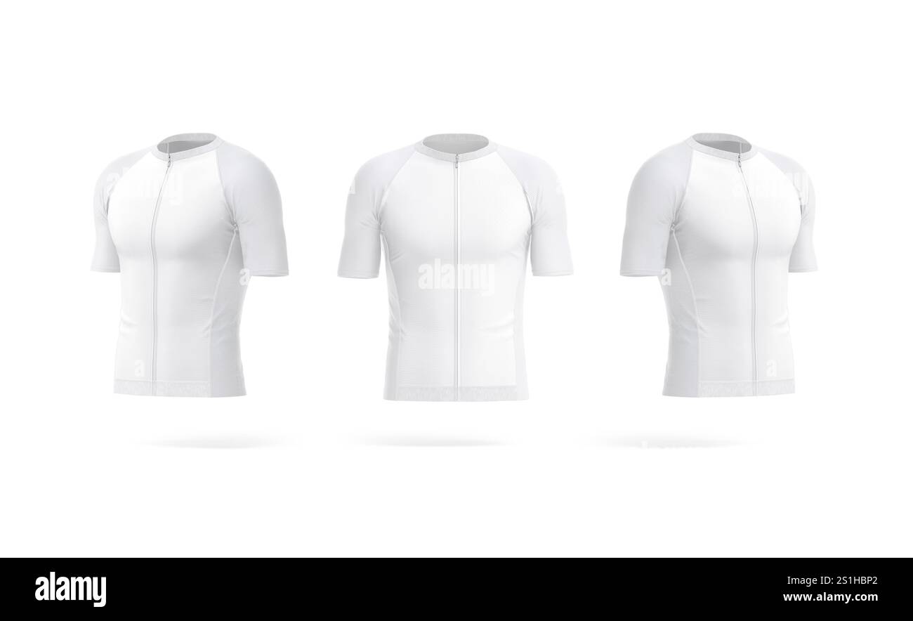 Blank white cycling zip jersey mockup, front and side view, 3d ...