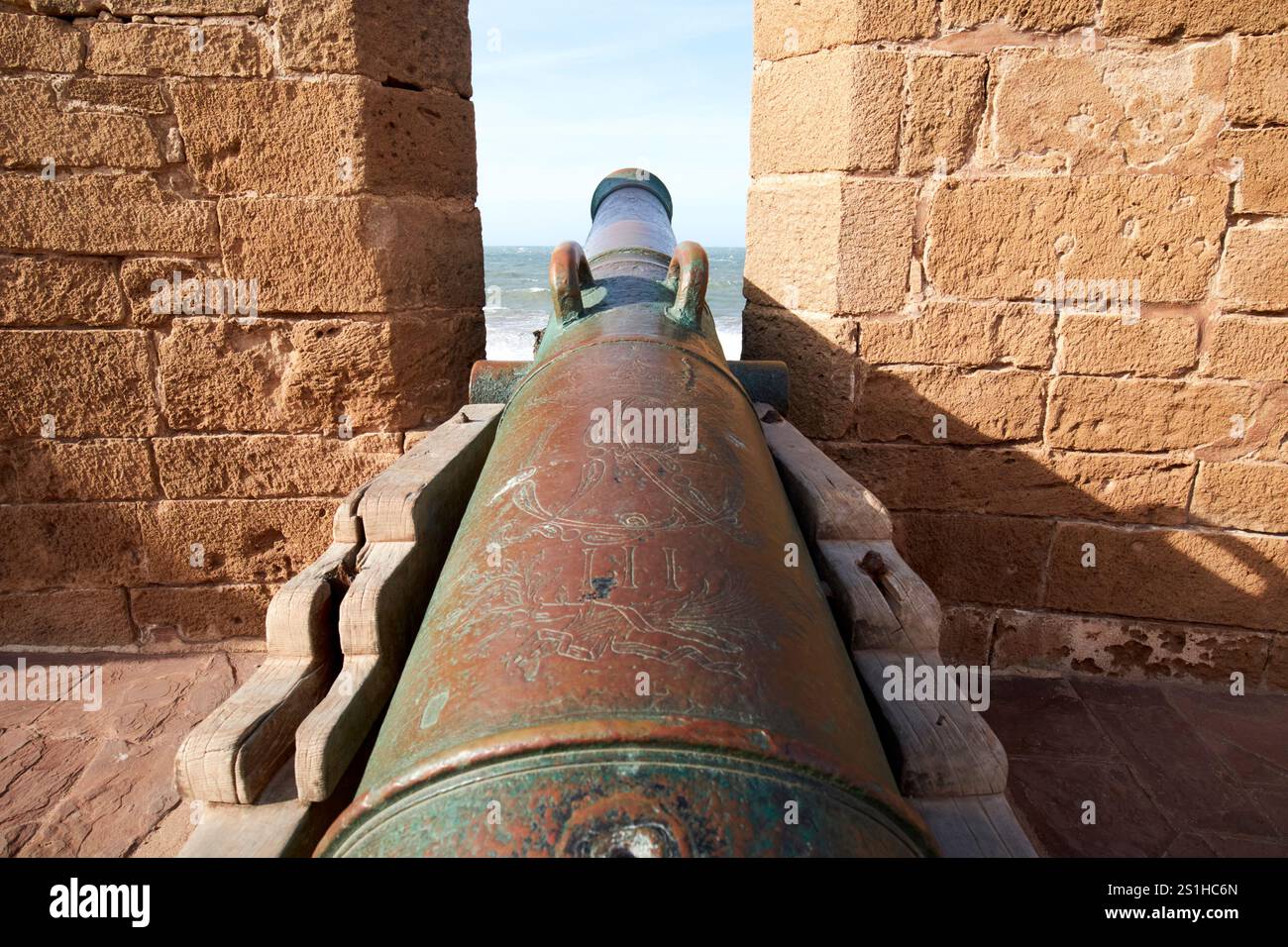 16th century portuguese old cannon looking out to sea from the bastion ...
