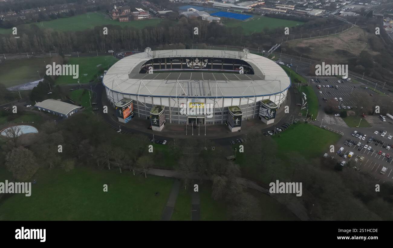 An aerial view of the MKM Stadium during the Sky Bet Championship match ...