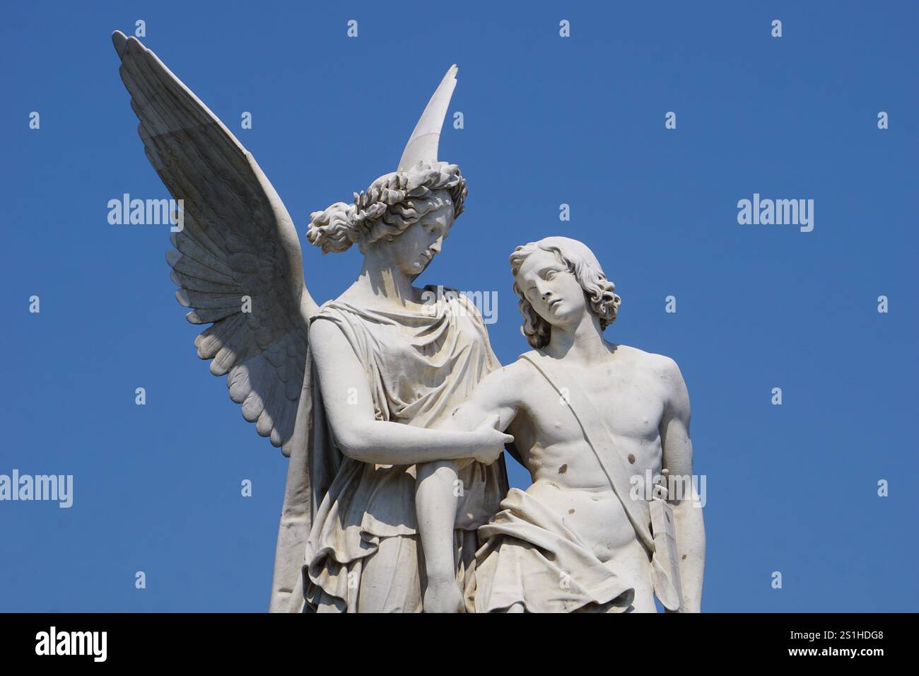 Close up of a classical marble statue inspired by Greek mythology of an ...
