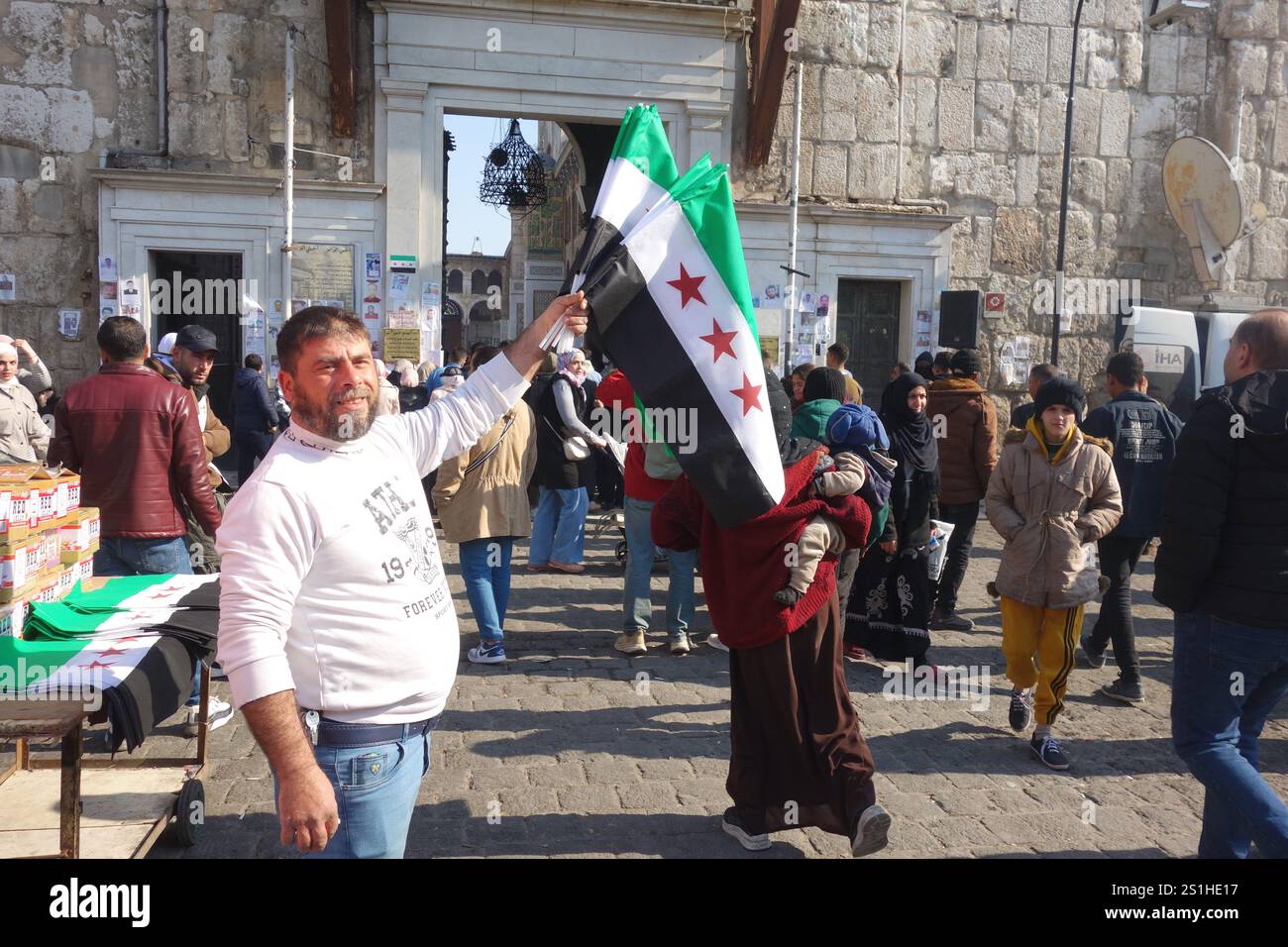 People gather for the Friday prayer at Umayyad Mosque, Damascus, Syria ...