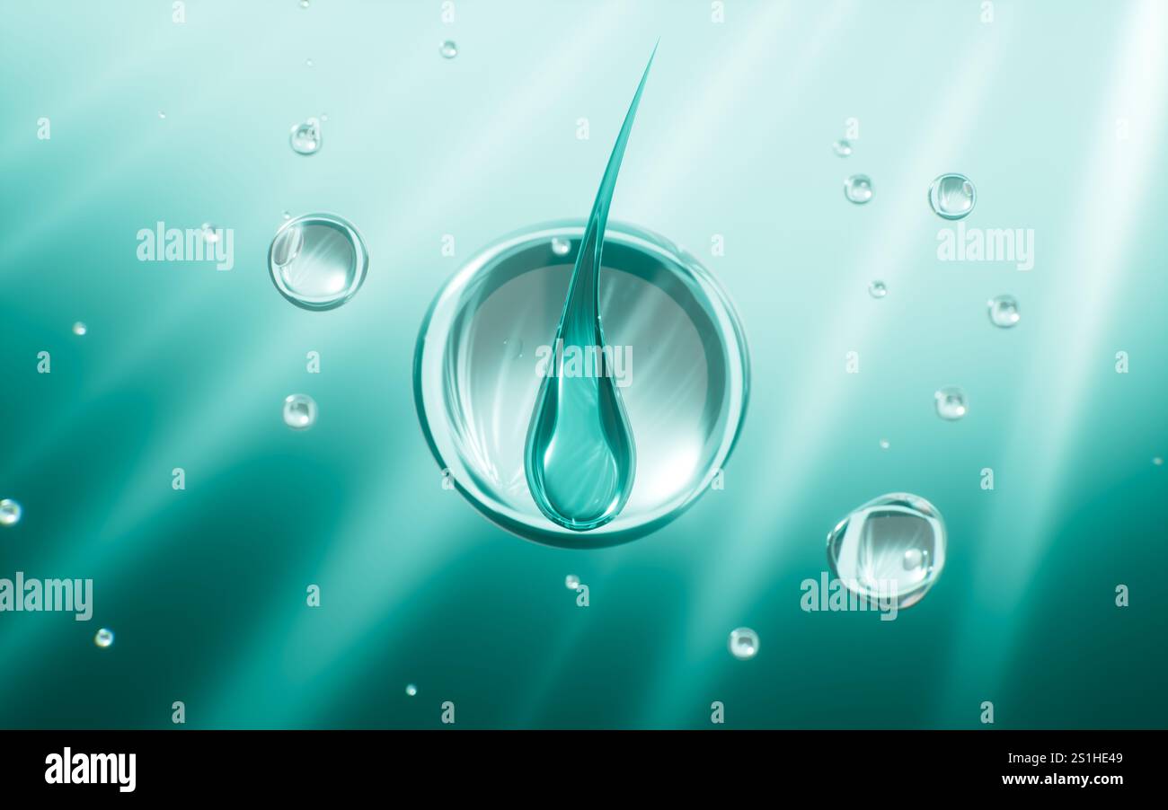 Shampoo repair and nourishes hair, transparent hair and molecule , 3d ...