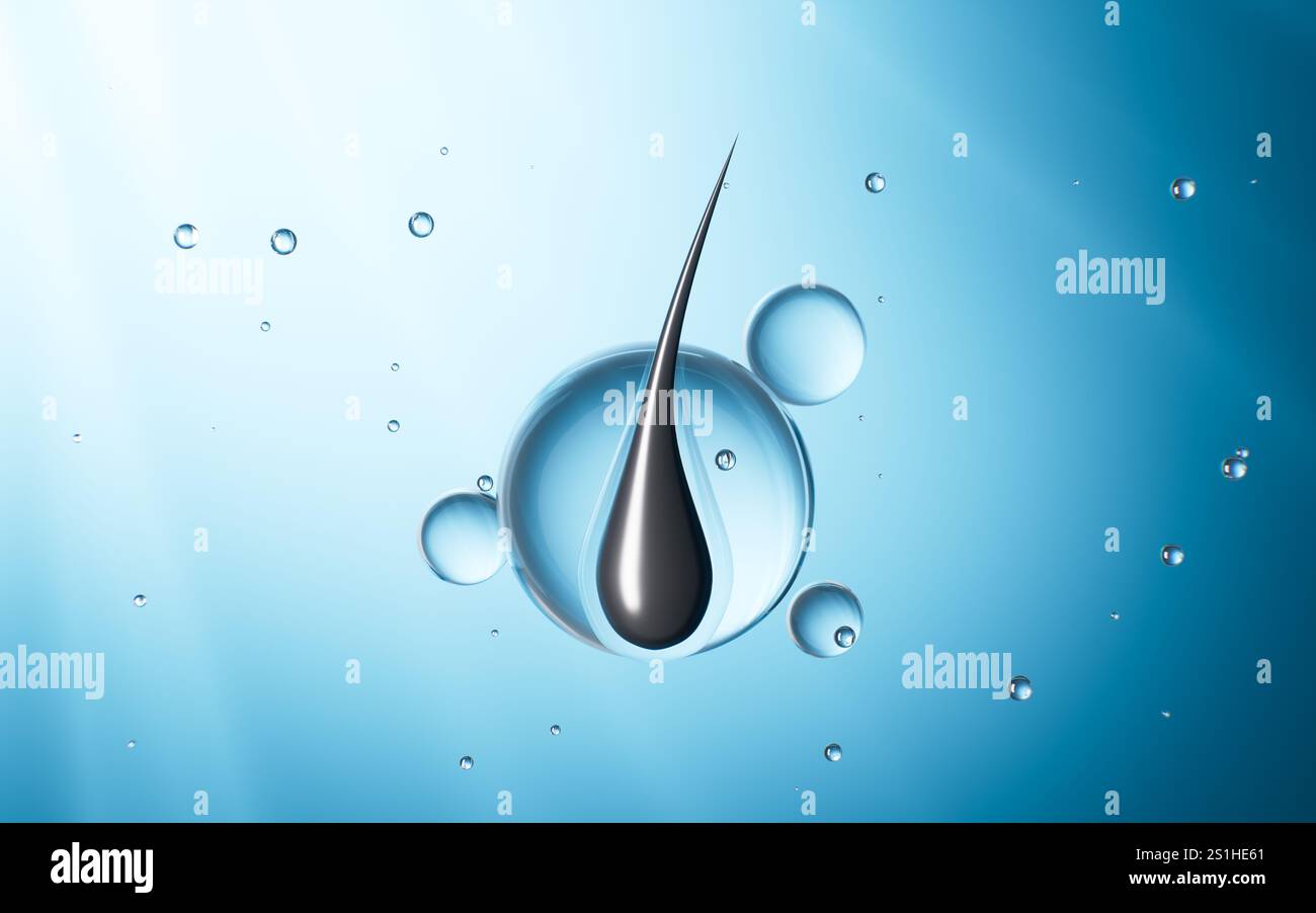 Shampoo repair and nourishes hair, transparent hair and molecule , 3d ...