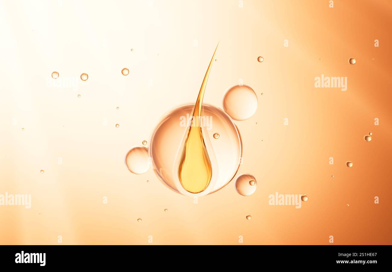 Shampoo repair and nourishes hair, transparent hair and molecule , 3d ...