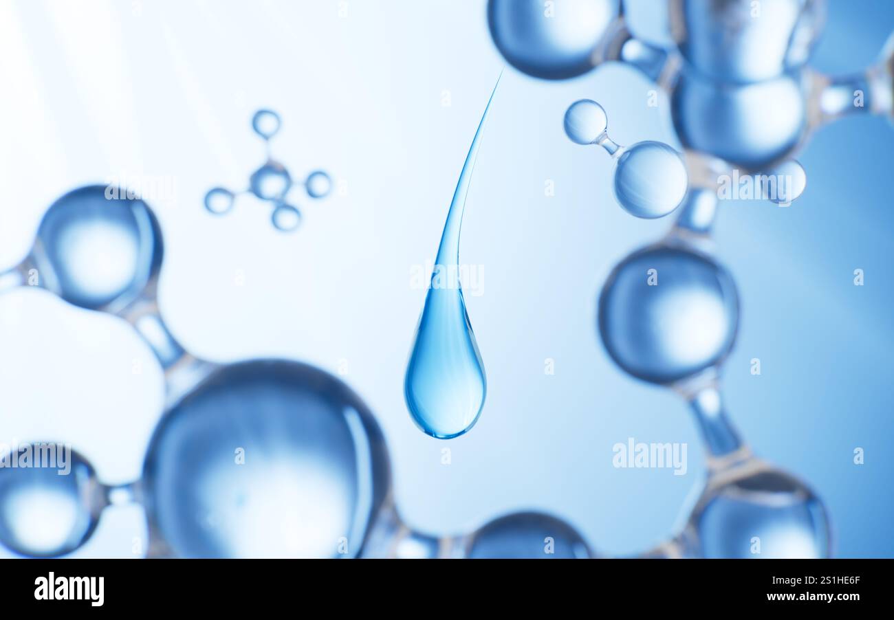 Shampoo repair and nourishes hair, transparent hair and molecule , 3d ...