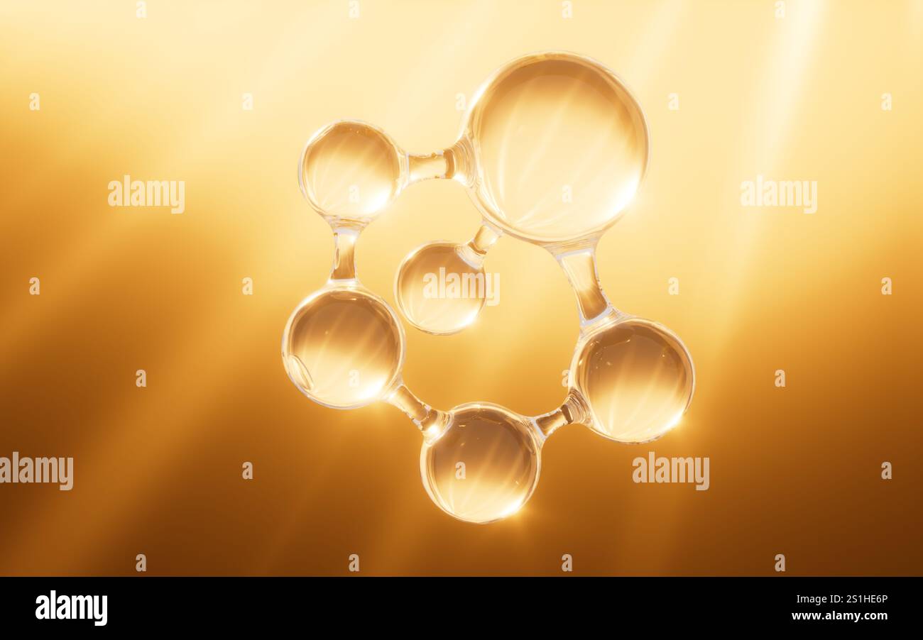 Golden abstract spheres, golden molecules, 3d rendering. 3d ...