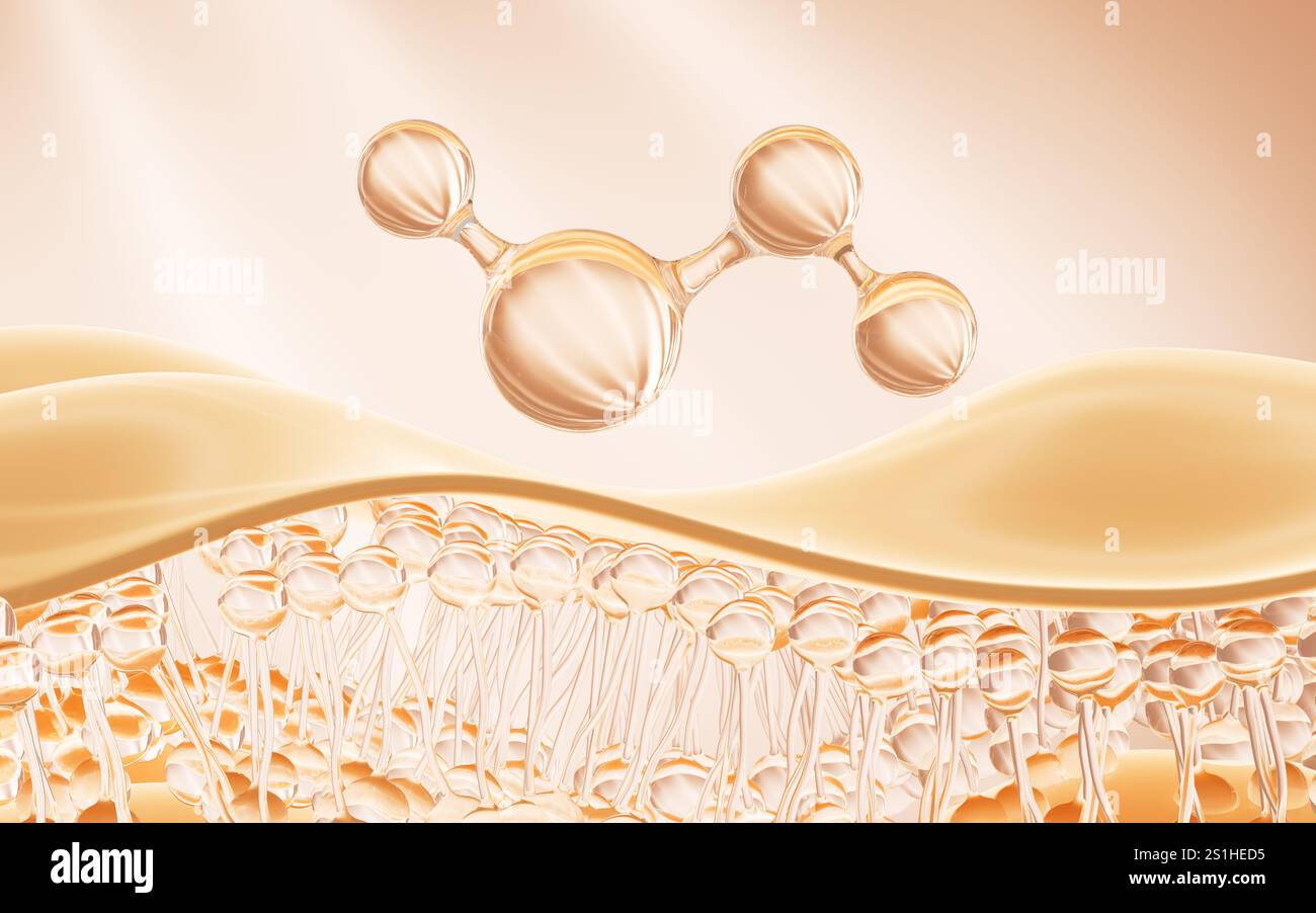 Golden molecule with glass spheres on the skin, Concept skin care ...