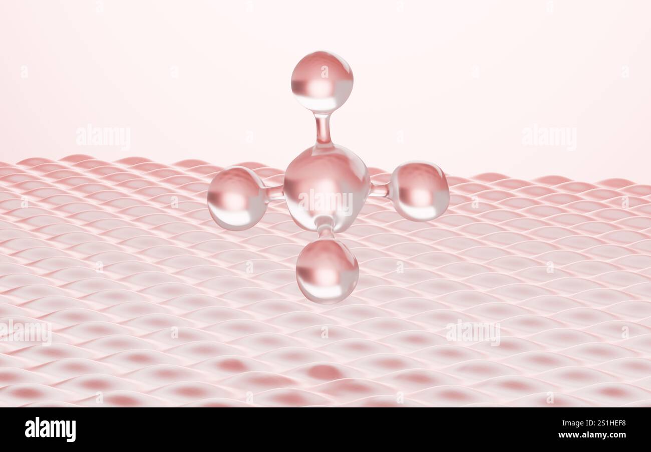 Pink molecule with glass spheres on the skin, Concept skin care ...