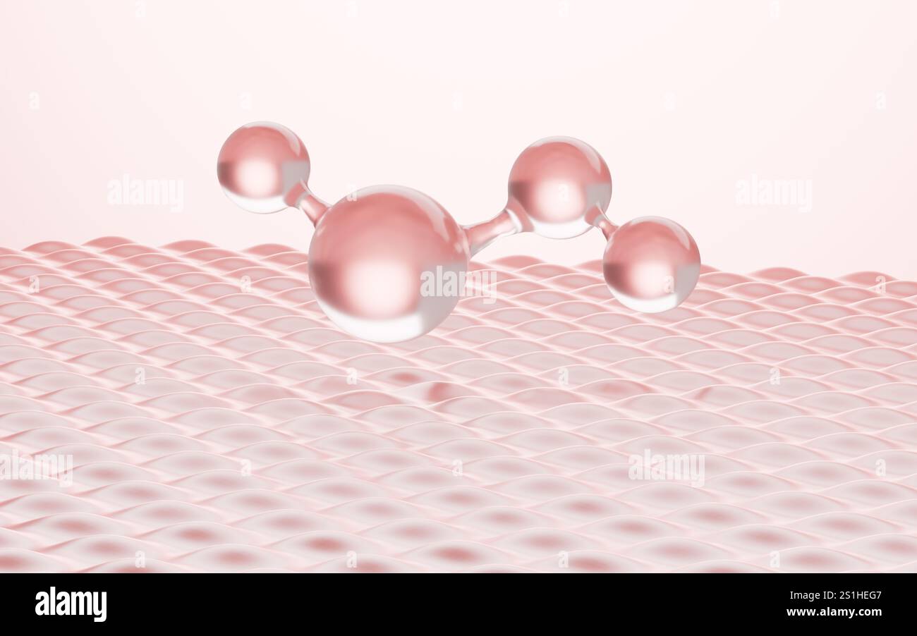 Pink molecule with glass spheres on the skin, Concept skin care ...