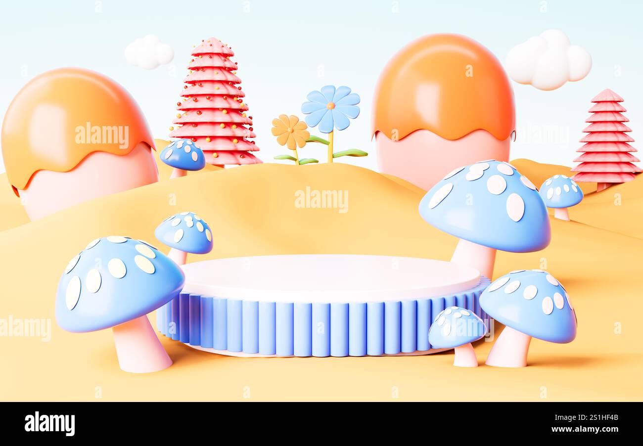 Cartoon empty with outdoor autumn background, E-commerce theme, 3d ...