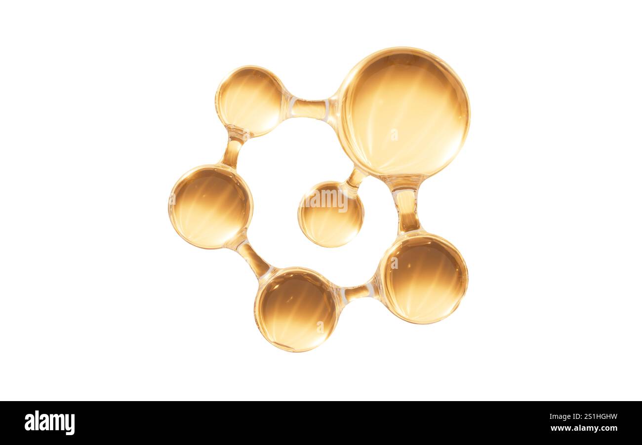 Golden abstract spheres, golden molecules, 3d rendering. 3d ...