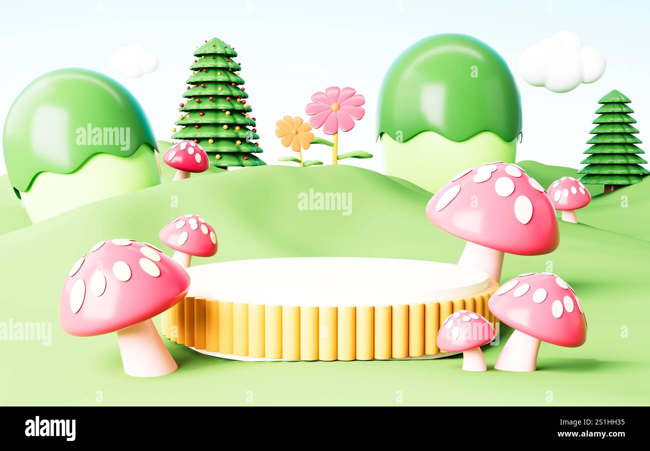 Cartoon empty with outdoor spring background, E-commerce theme, 3d ...