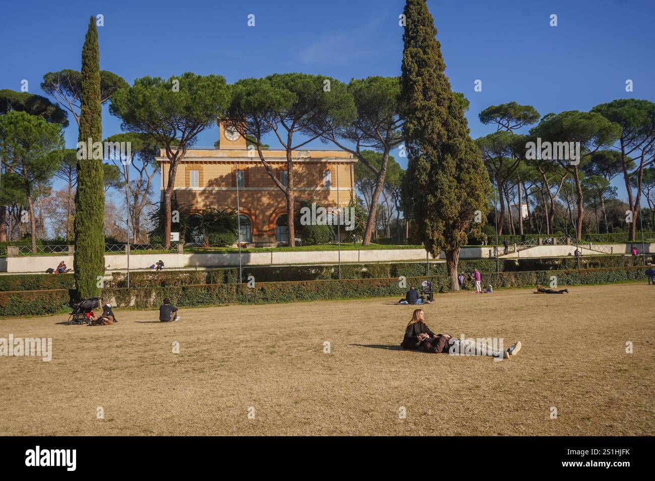 Rome, Italy 4 January 2025 People enjoying the sunshine in Villa ...