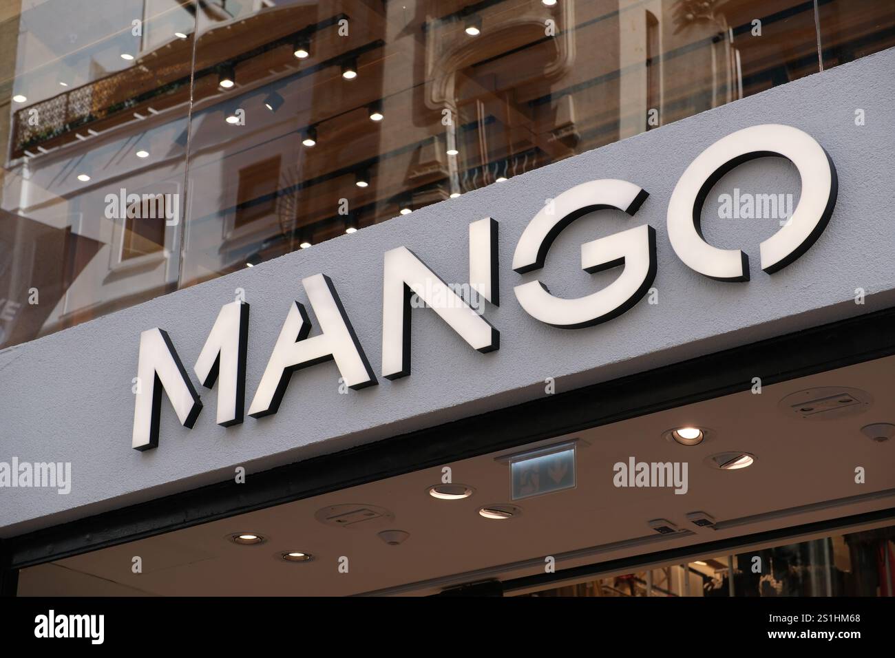 Mango brand logo store sign Stock Photo - Alamy