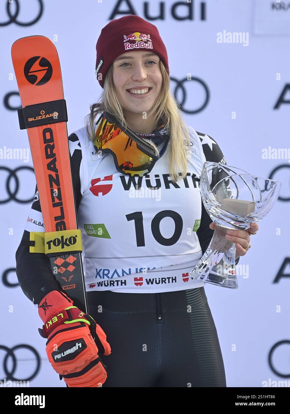 Lara Colturi of Albania celebrate winning a 2nd place during the medal ceremony after the Audi ...