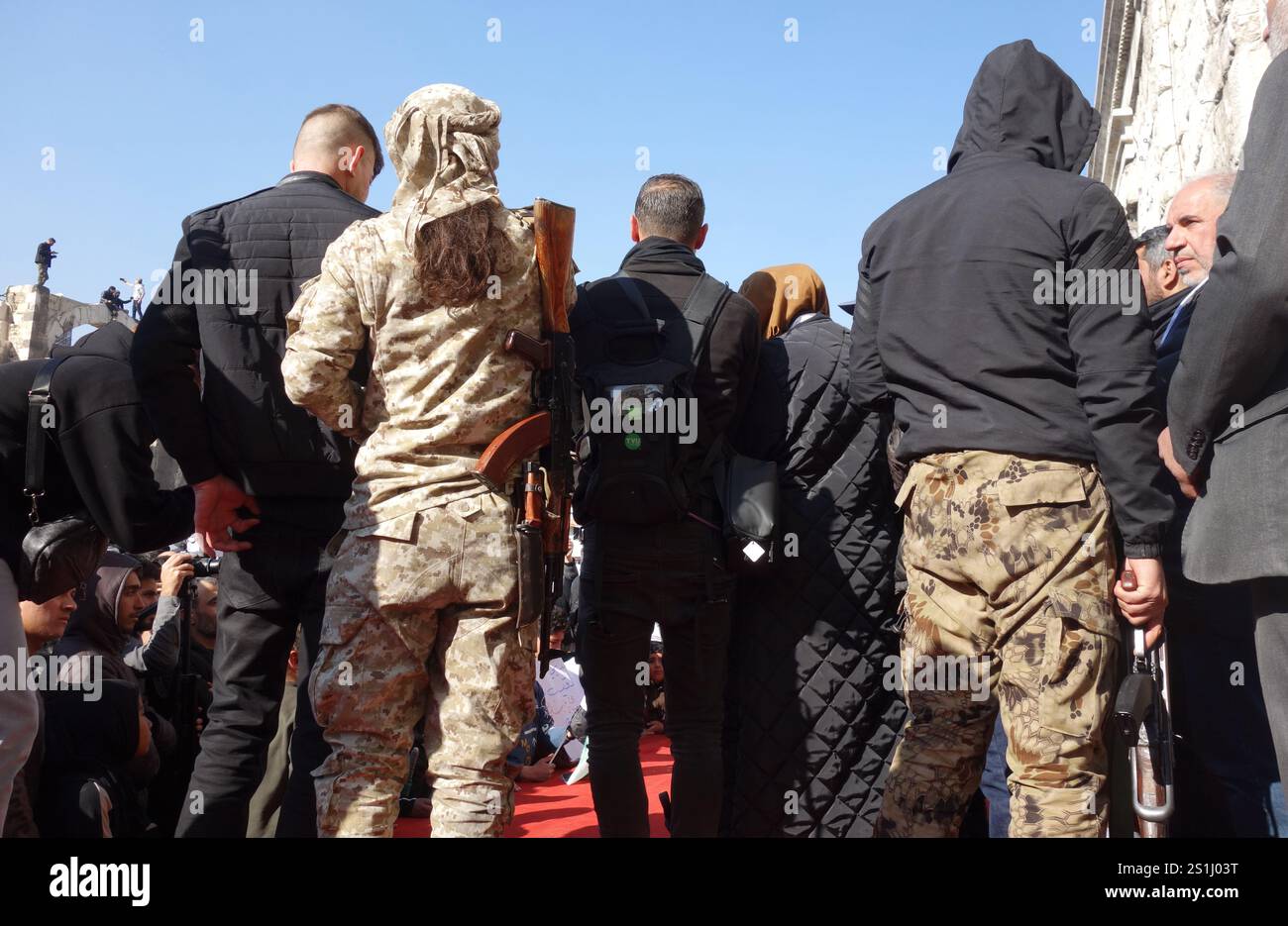 People gather for the Friday prayer at Umayyad Mosque, Damascus, Syria ...