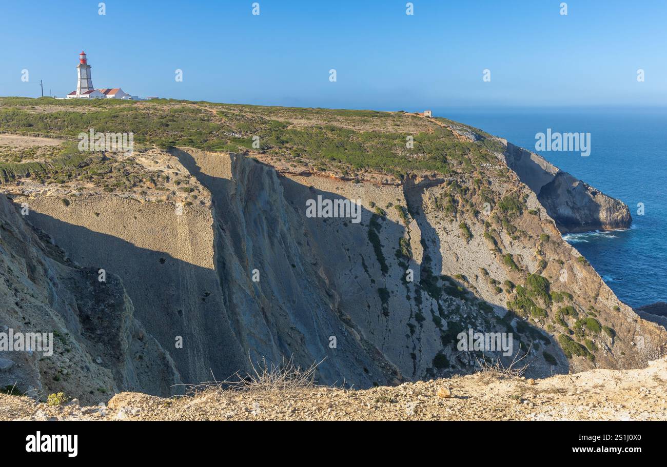 Lighthouse Cabo Espichel with cliffs and ocean Sesimbra Stock Photo - Alamy