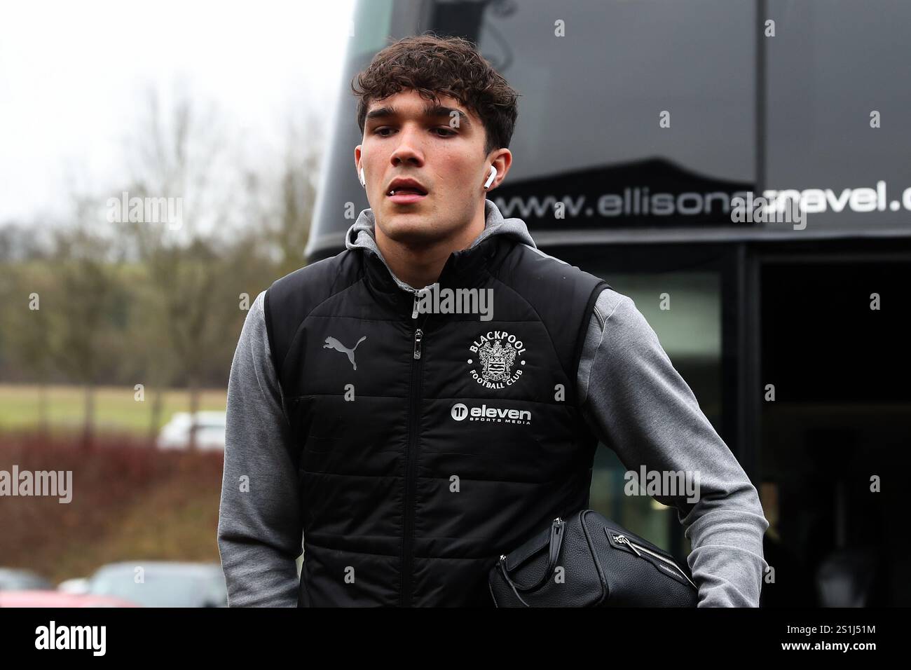 High Wycombe, UK. 04th Jan, 2025. Kyle Joseph of Blackpool arrives ...