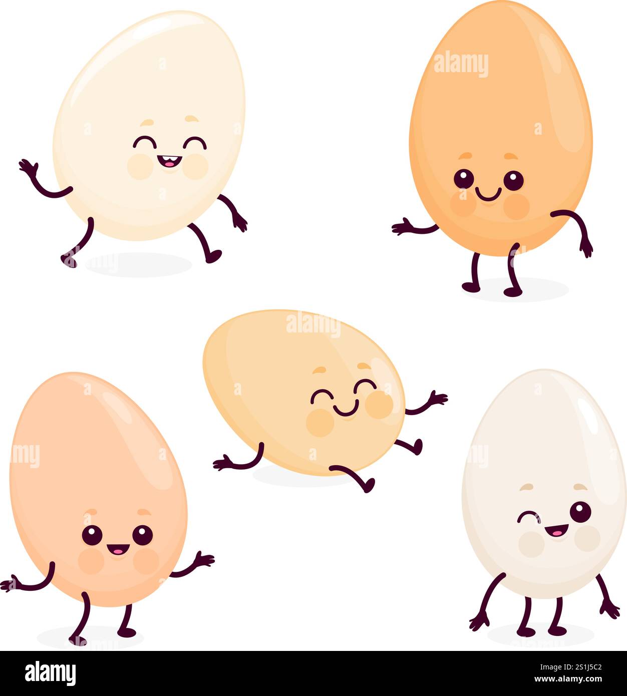 Cute chicken eggs characters in various shapes and colors. Cartoon ...