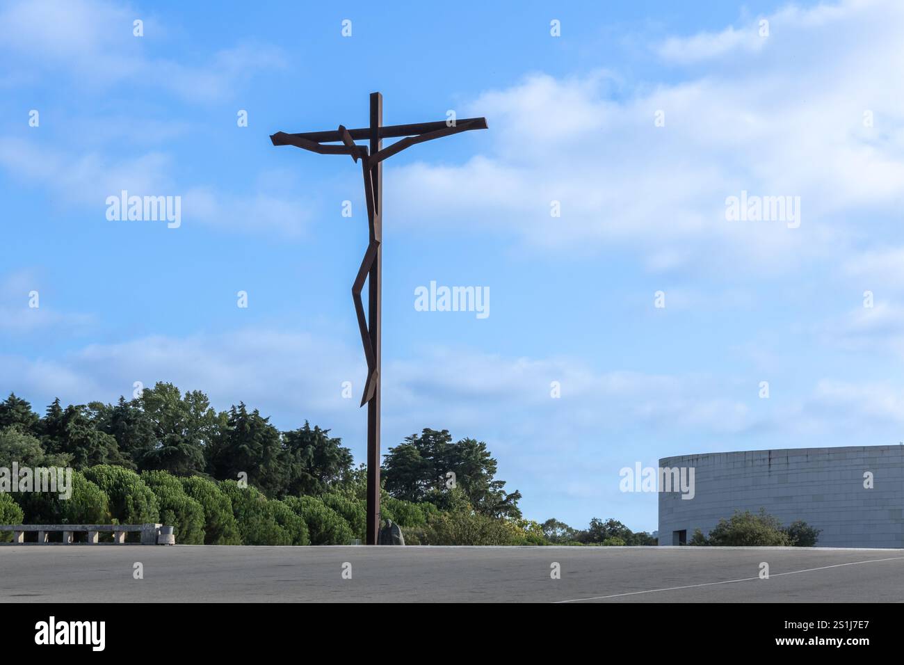 Cross Jesus Christ crucified stylized outline in steel on the square in ...