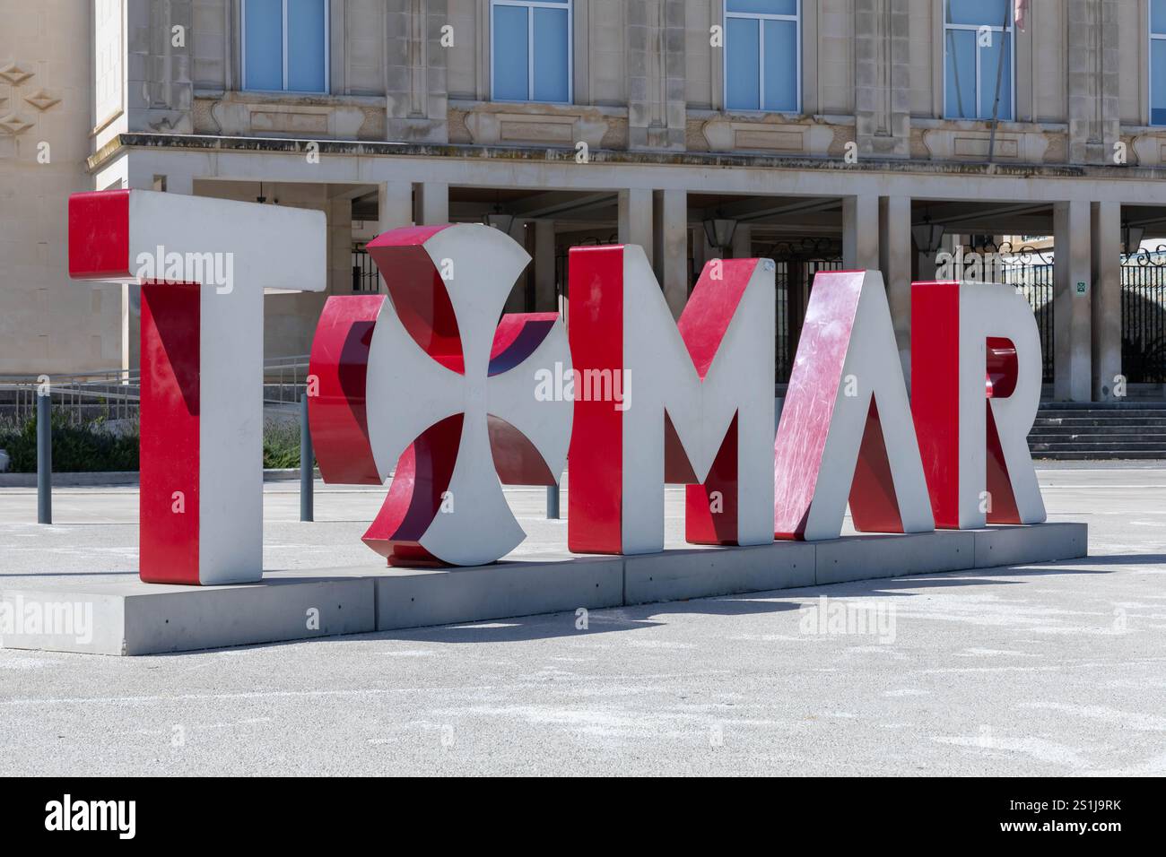 Tomar, Portugal. 31 July 2024, Tomar letters 3d logo on a square in the ...
