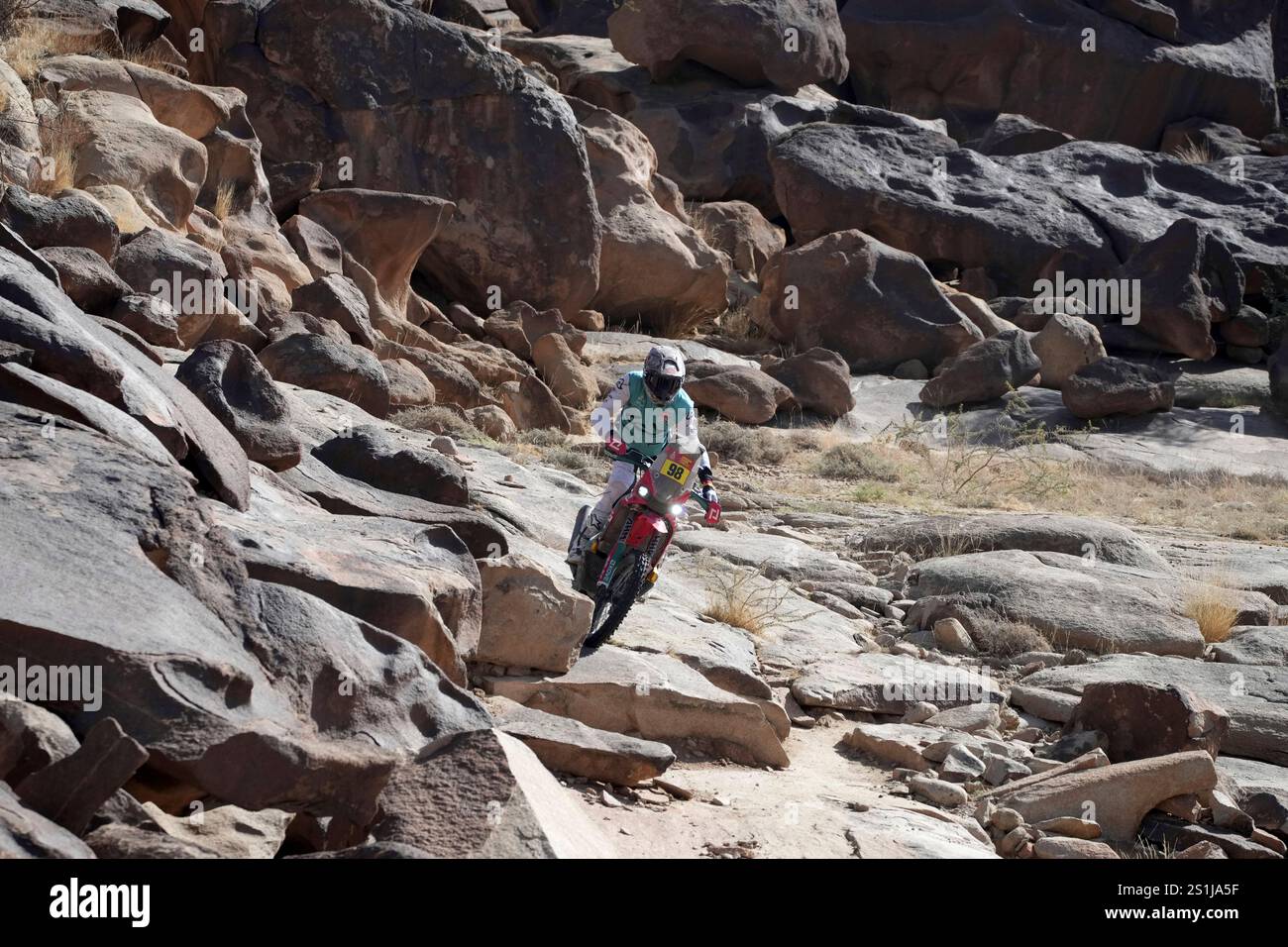Mason Klein rides during stage one of the Dakar Rally with start and ...
