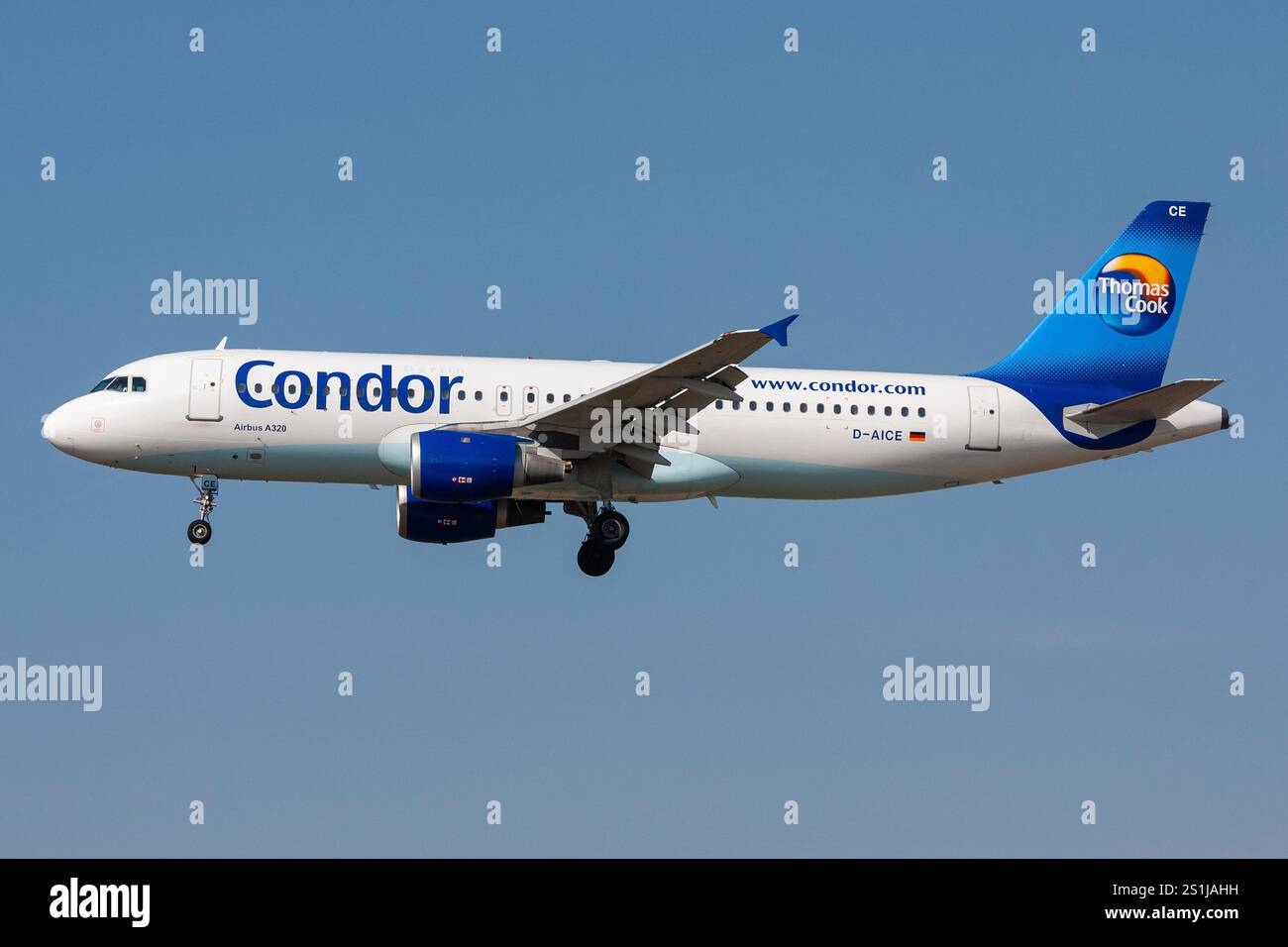 German Condor Berlin Airbus A320-200 with registration D-AICE on final for Frankfurt Airport ...