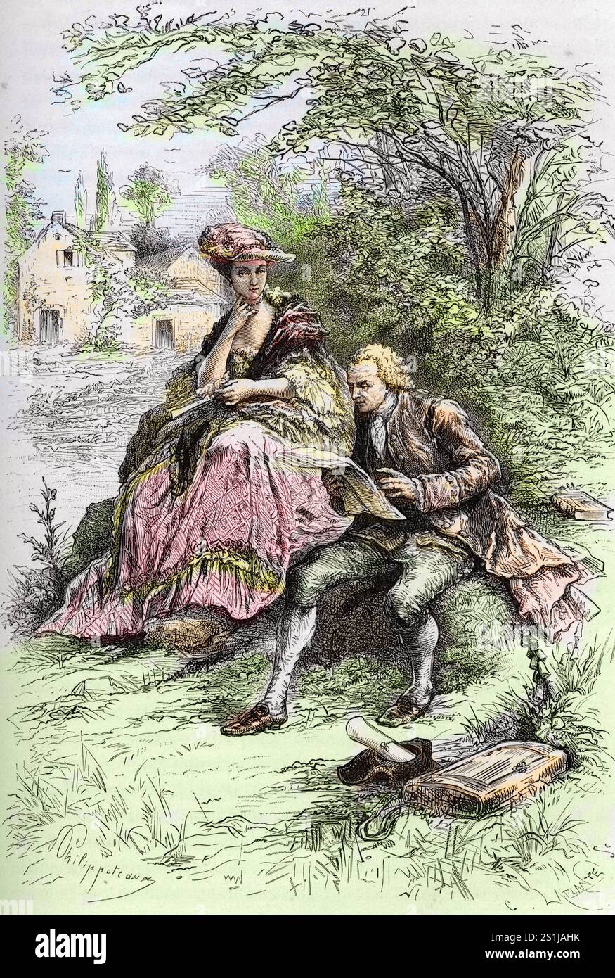 Philosopher Jean Jacques Rousseau and his friend Louise d'Epinay ...