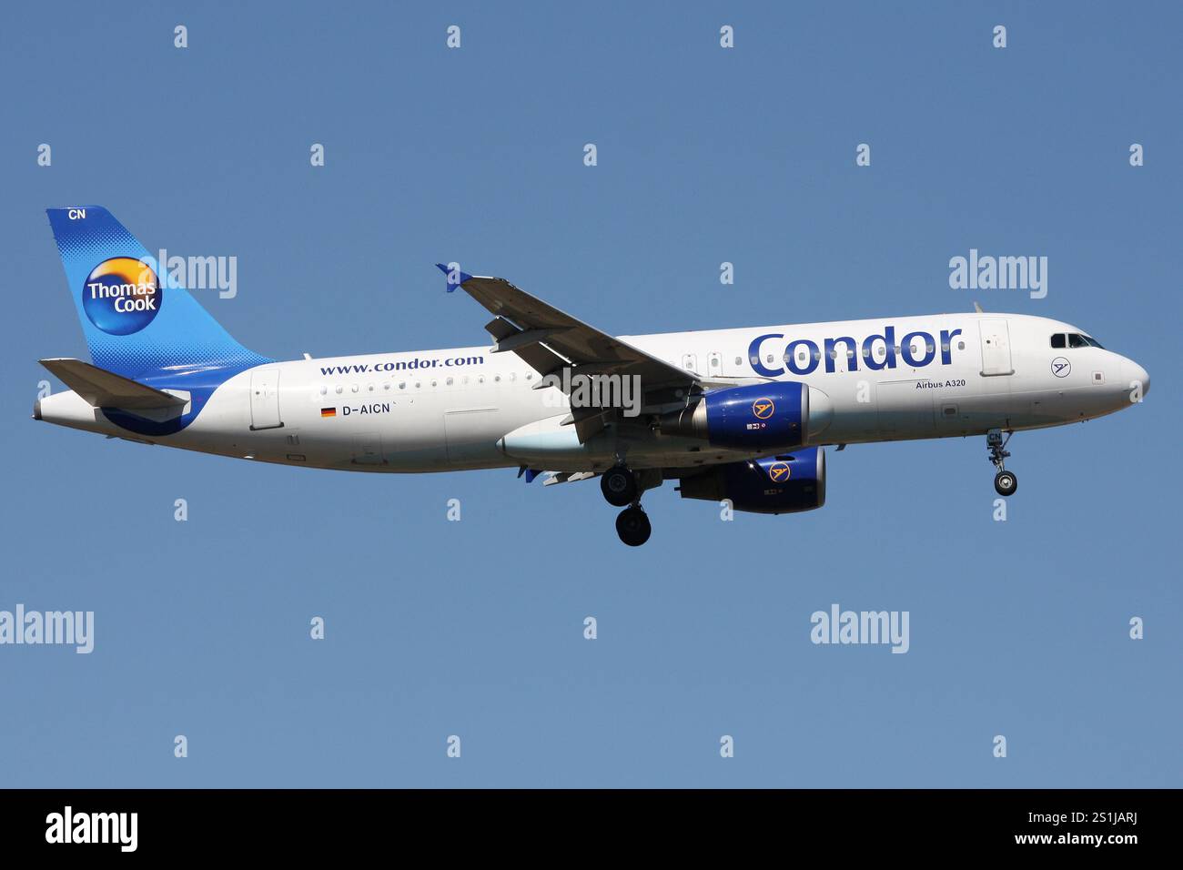 German Condor Berlin Airbus A320-200 with registration D-AICN on final for Frankfurt Airport ...