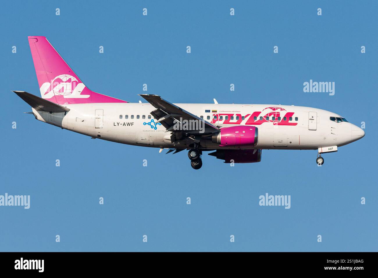 Lithuanian FlyLAL Boeing 737-500 with registration LY-AWF on final for ...
