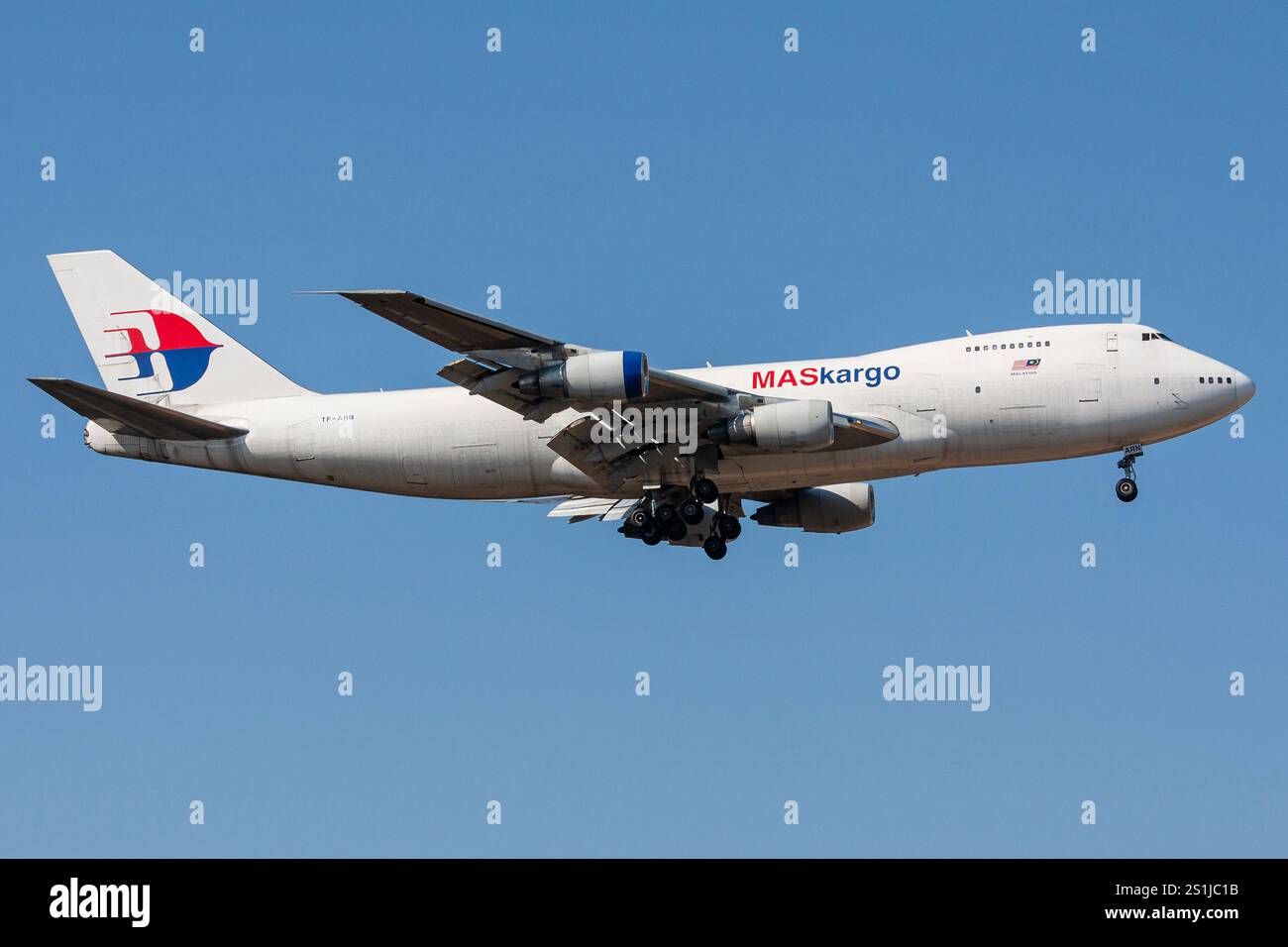 Malaysian MASkargo Boeing 747-200F with registration TF-ARN on final for Frankfurt Airport Stock ...