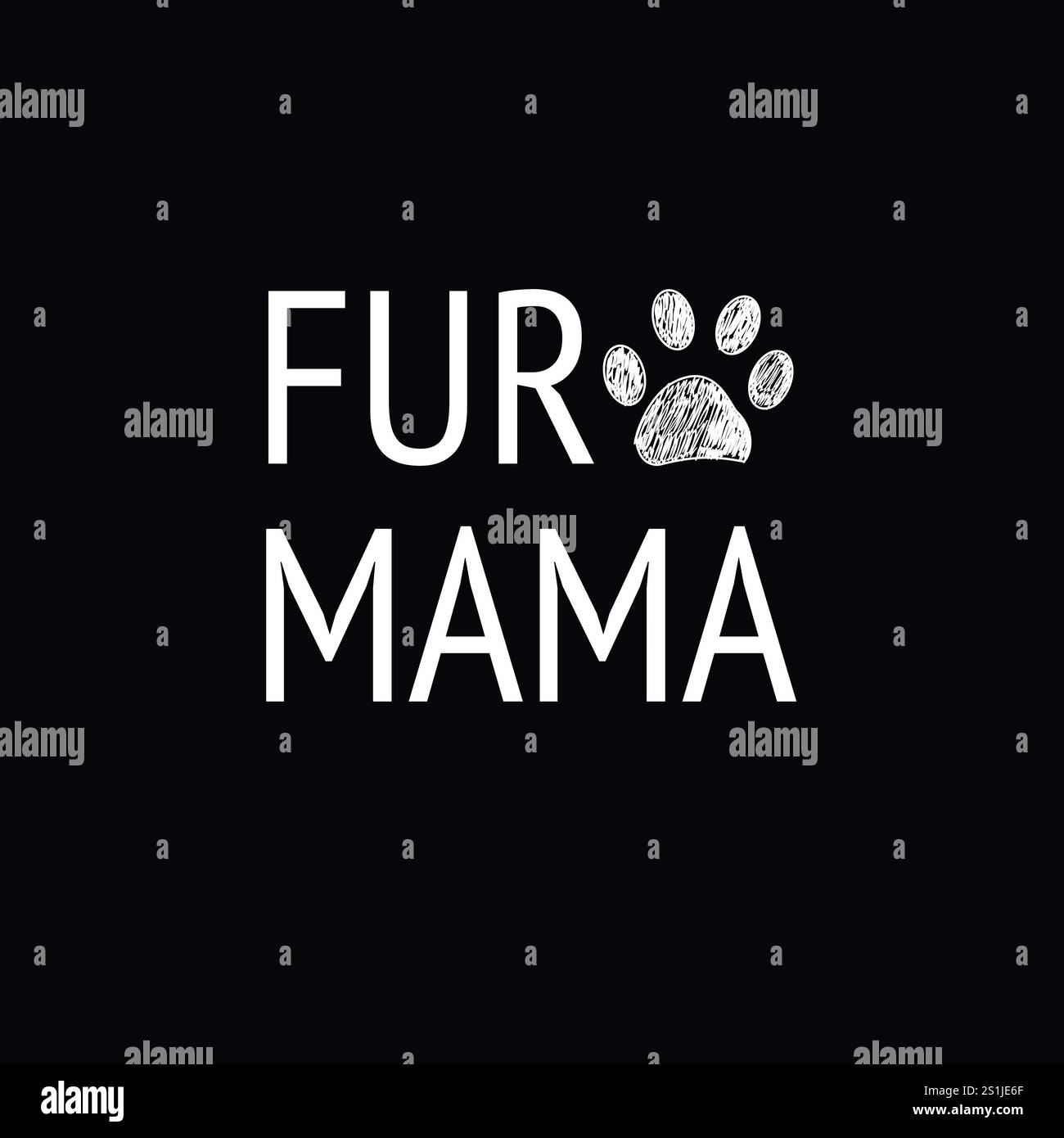 Fur mama text with white doodle paw print. T-shirt, greeting card ...