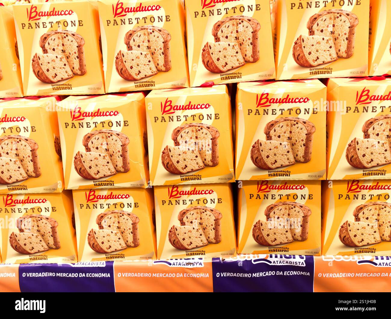 RIO DE JANEIRO, BRAZIL - JANUARY 03, 2025: Panettone Bauducco is a type ...