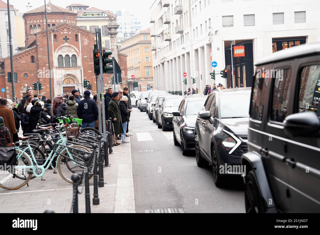 Milan, Smog and pollution caused by car traffic in the center of Milan ...